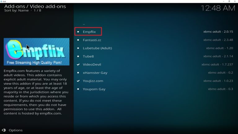 Install Empflix Kodi Addon